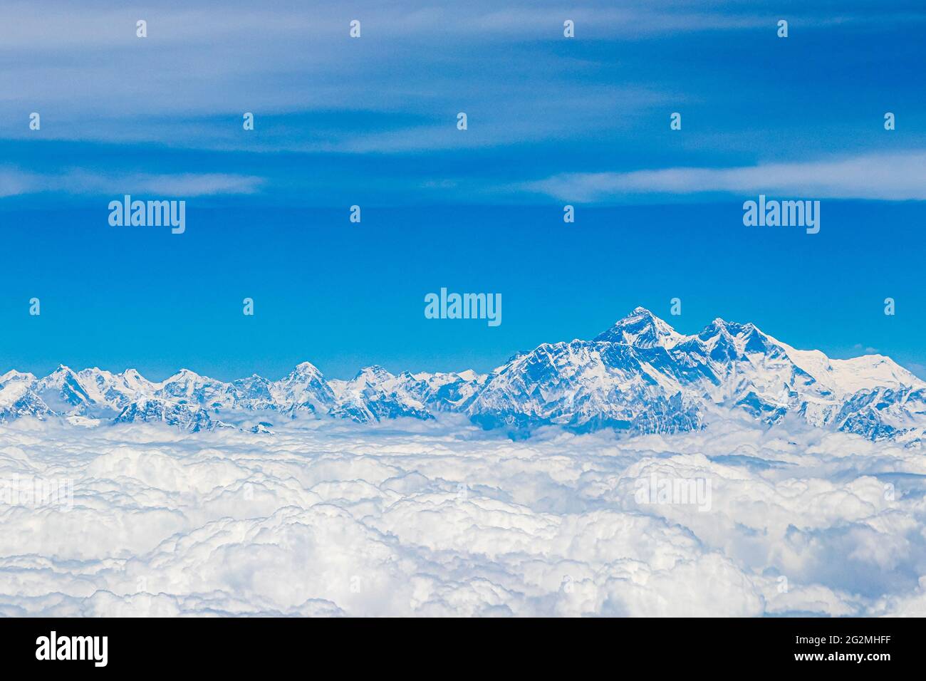 Mount Everest in the Himalayas. 8848 m high. The highest mountain on ...