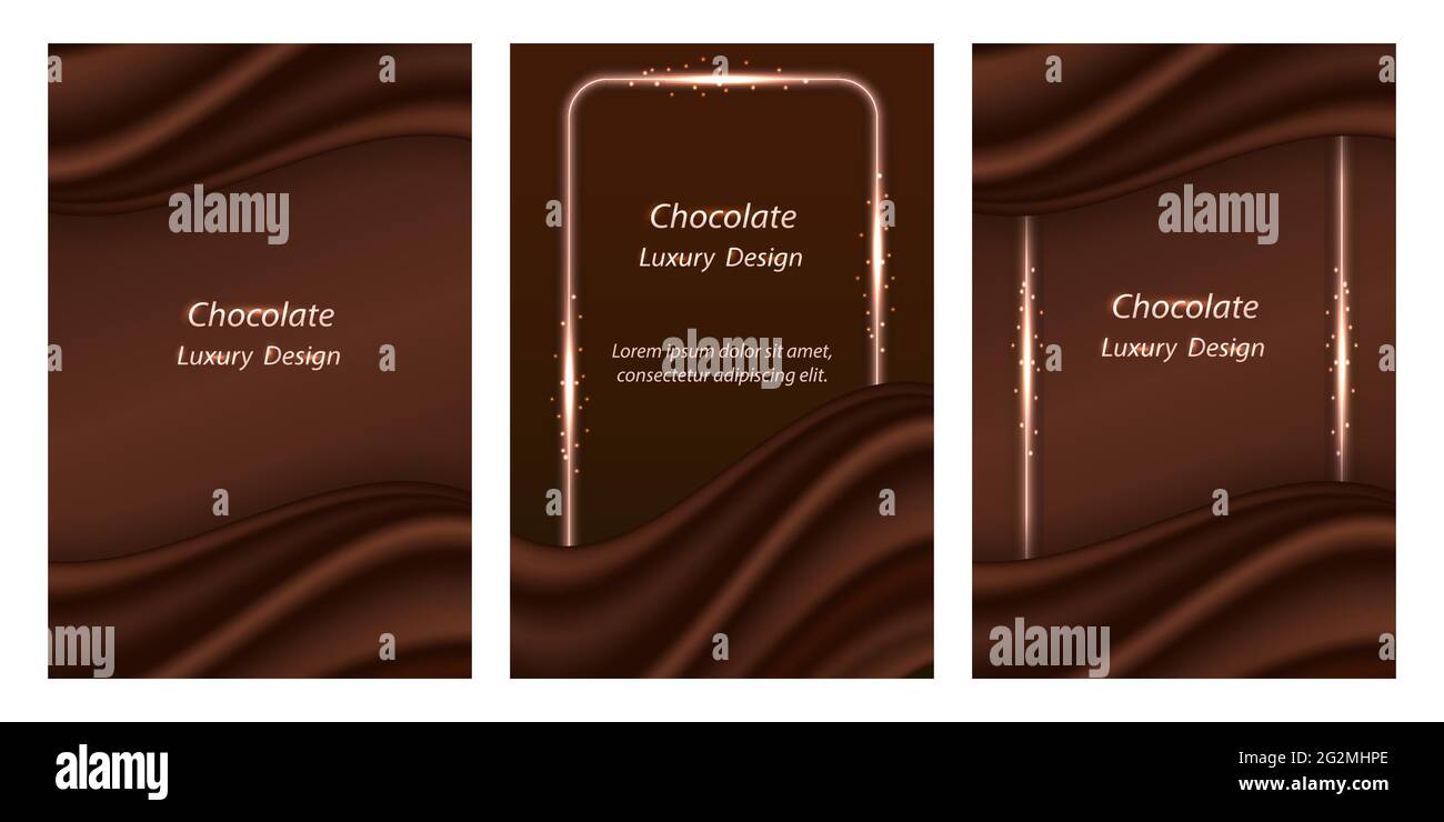Chocolate background with silk wavy decor. Dark brown chocolate wave ...
