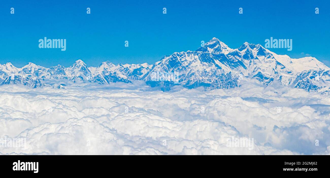 Mount Everest in the Himalayas. 8848 m high. The highest mountain on ...