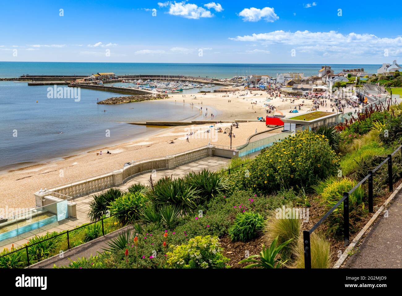 The harbour and beach at Lyme Regis, seen from the Langmoor and Lister ...
