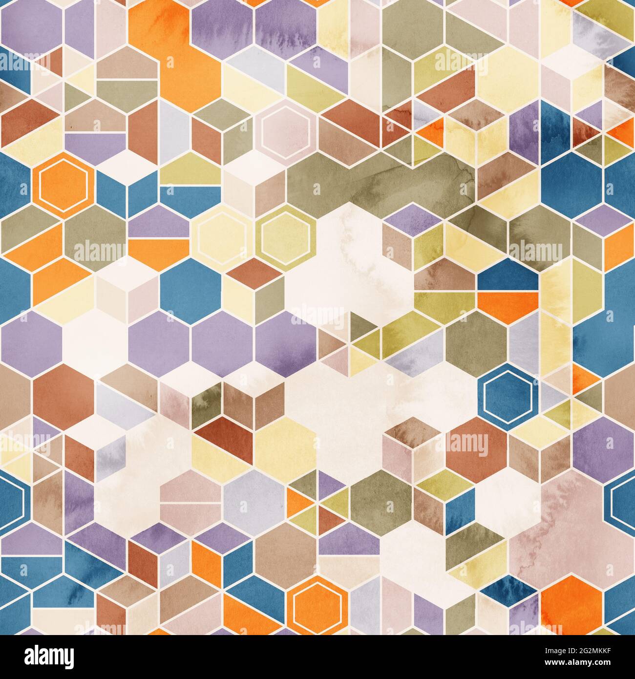 Seamless pattern of hexagons in random colors in watercolor Stock Photo ...