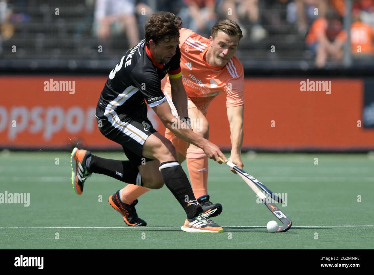 AMSTELVEEN, NETHERLANDS - JUNE 12: Tobias Hauke of Germany, Jorrit ...
