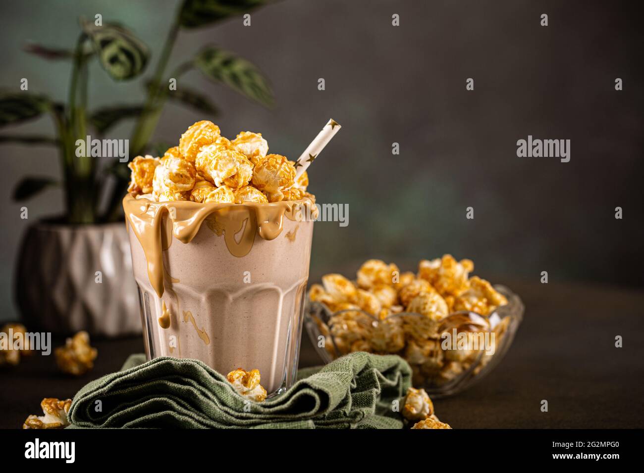 Popcorn milkshake with sea salt caramel Stock Photo - Alamy