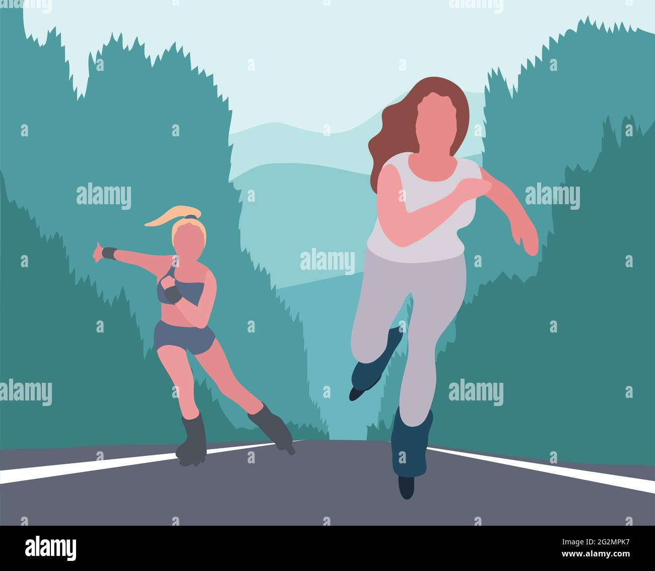 Two woman skating fast flat style illustration Stock Vector Image & Art ...