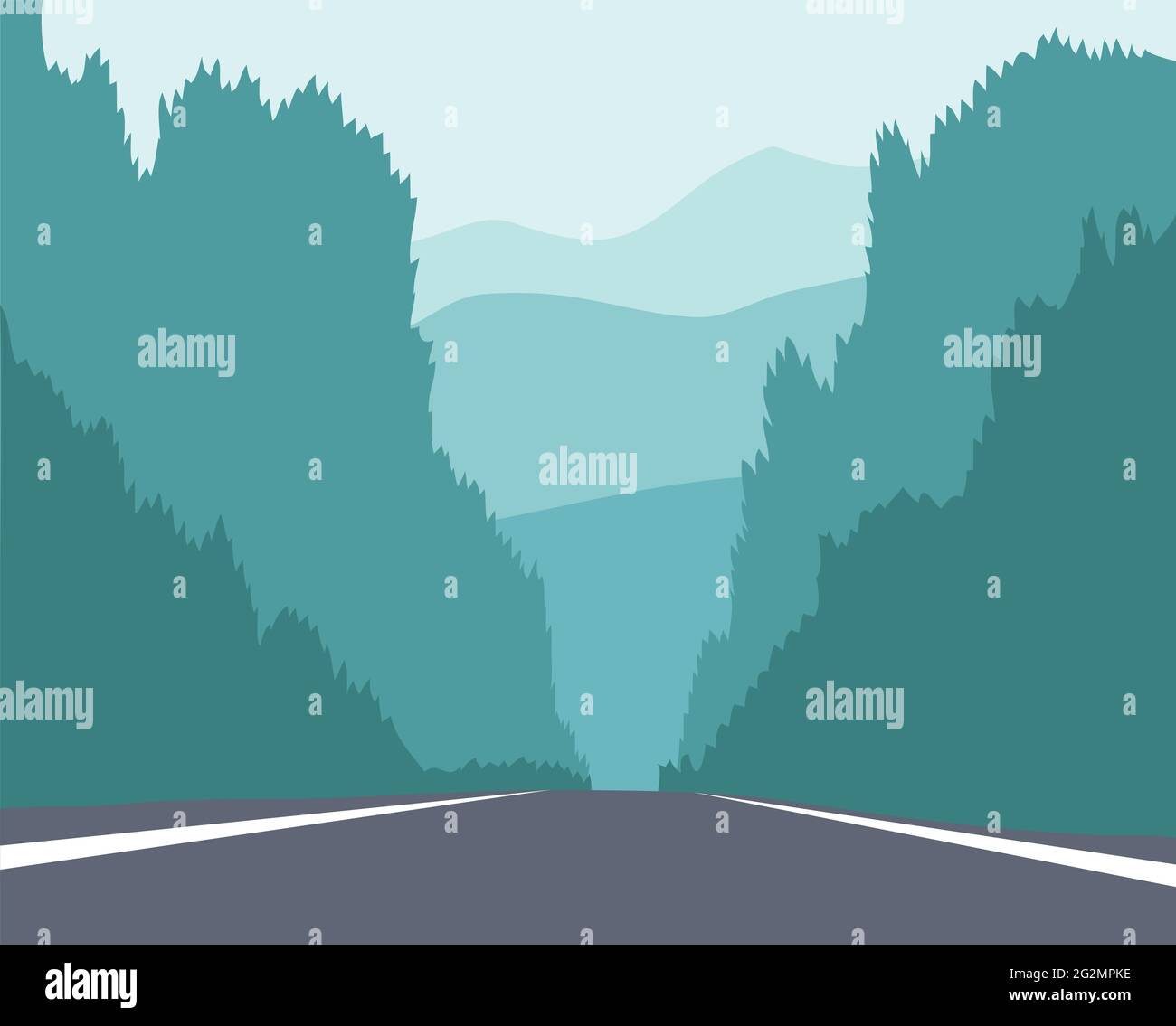 Beautiful straight road illustration hills and trees vector ...