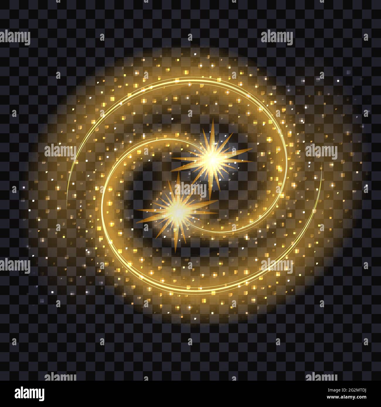 Light glowing effect swirls. Golden waves with shiny stars and sparkles ...