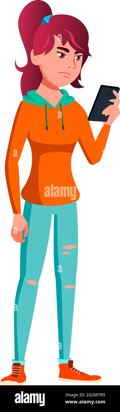 sad girl read hate comment for her photo on social media cartoon vector ...