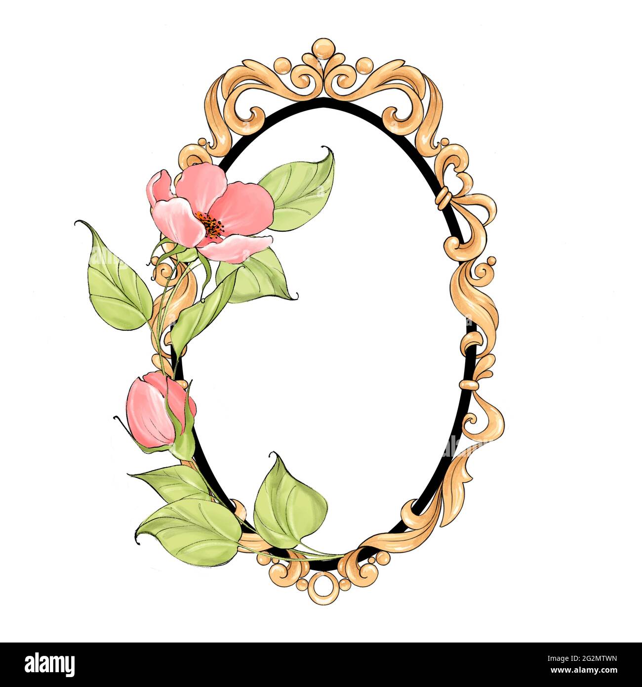 Decorative gold frame with flowers. Hand drawn elements for design ...