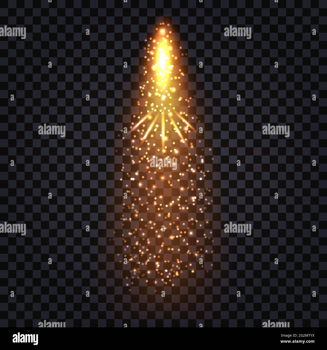 Rocket with glowing fire trail. Light effect with sparkles and star ...