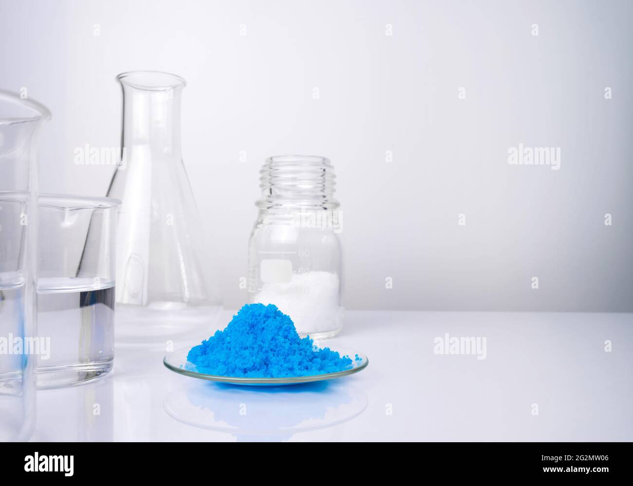 Close up inorganic chemical on white laboratory table. Copper(II ...