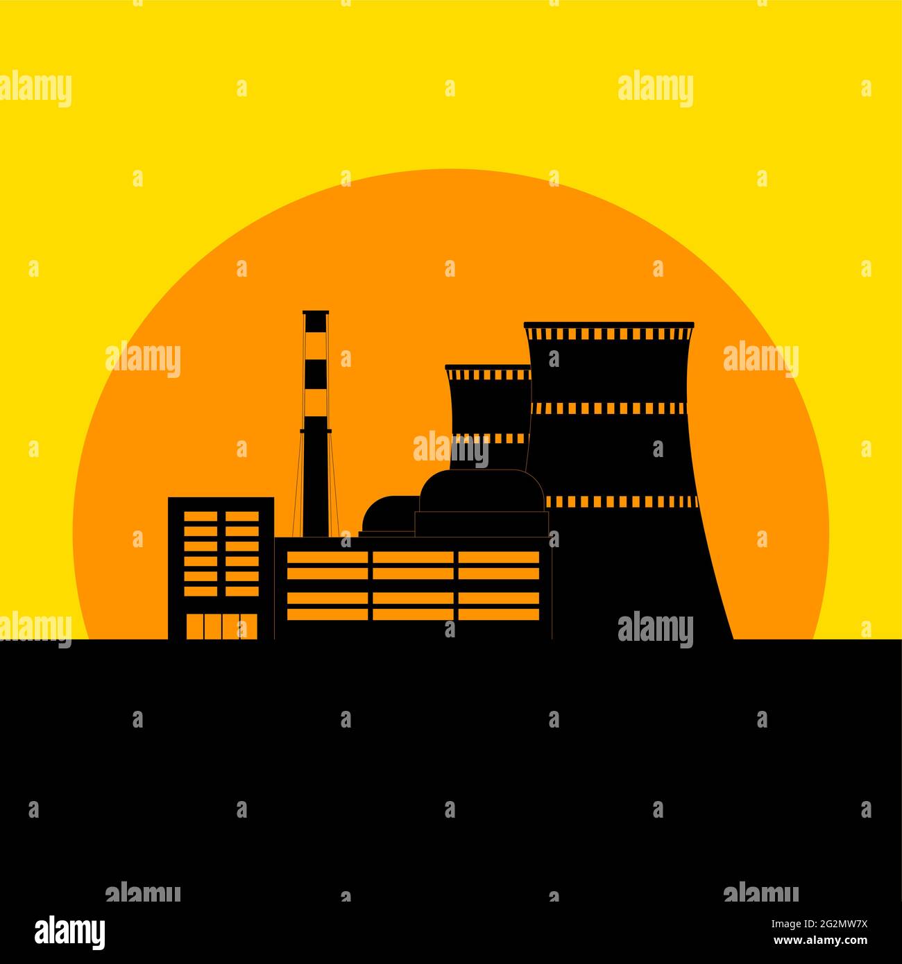 Nuclear power plant icon on the background of the setting sun. Vector ...