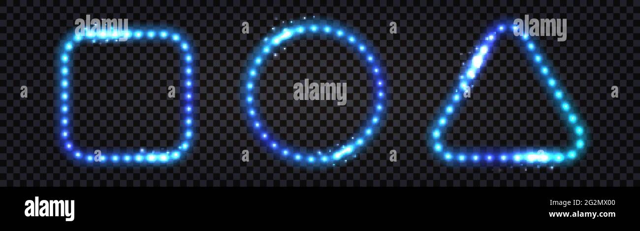 Set of LED lluminous frame borders with neon glow effect. Blue glowingi ...