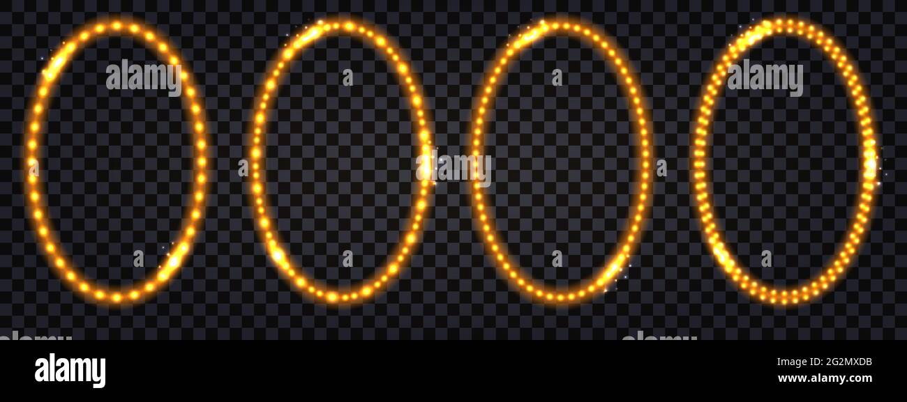 Golden LED light frames with neon glow light. Luminous gold borders ...
