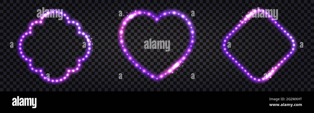 Neon LED frames with purple lglowing light effect. Luminous borders ...