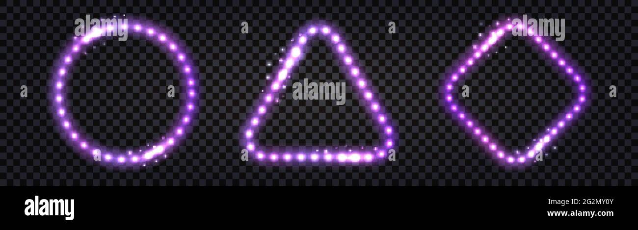 LED light purple frames with neon glow and glitter sparkles. Set of ...