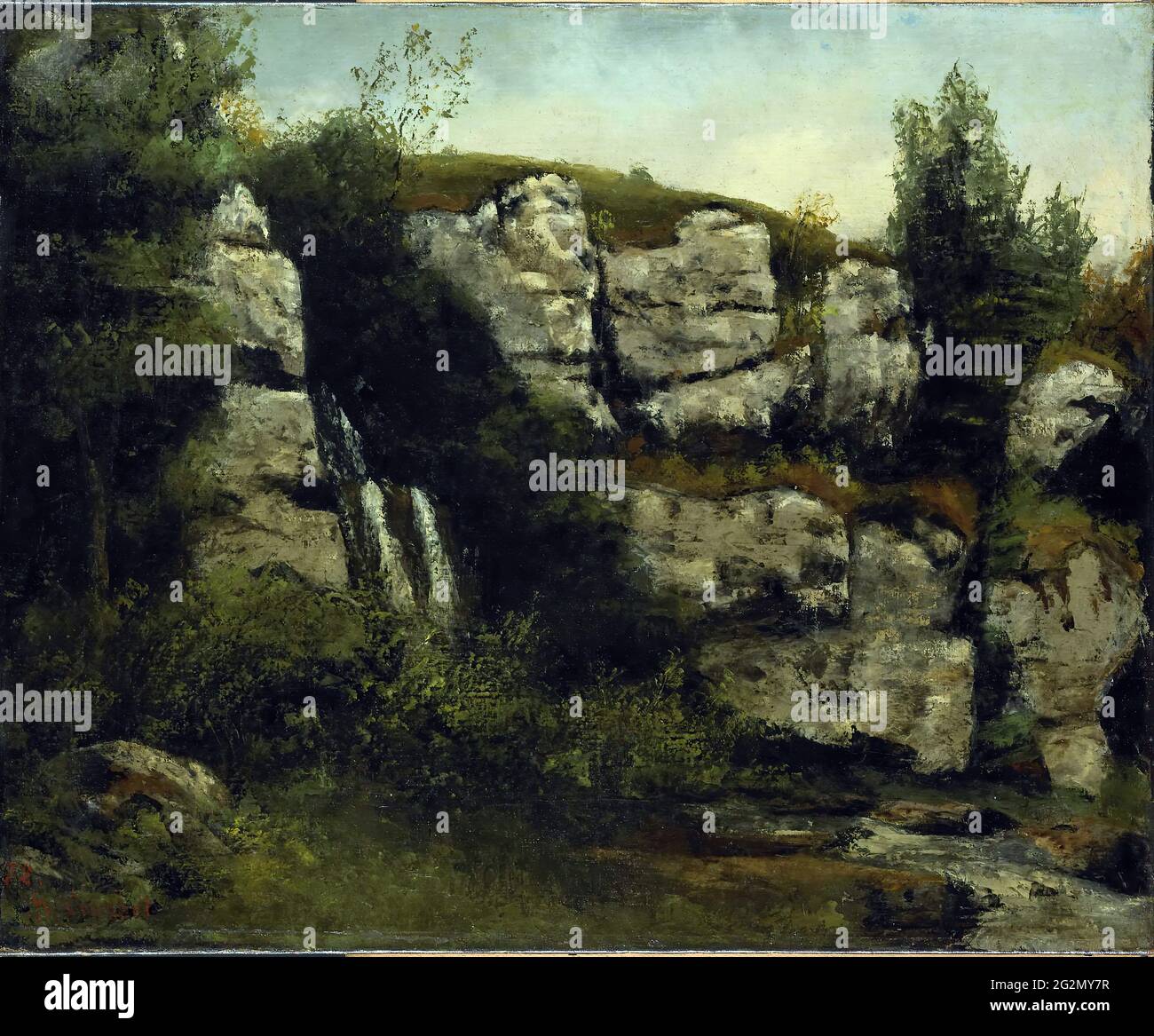 Gustave Courbet - Landscape with Rocky Cliffs and a Waterfall Stock ...