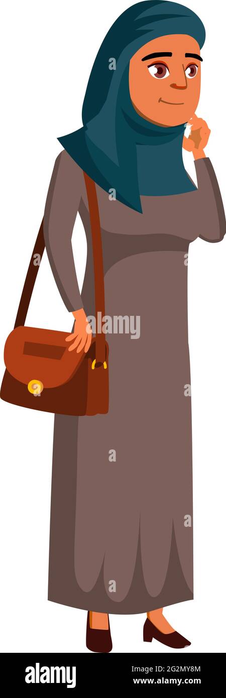 muslim lady with handbag choosing meat in butcher store cartoon vector ...