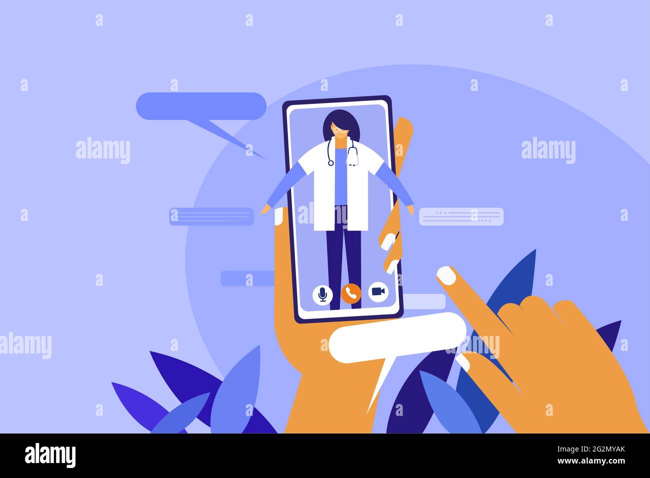 Illustration of a patient consults with a doctor through mobile phone ...