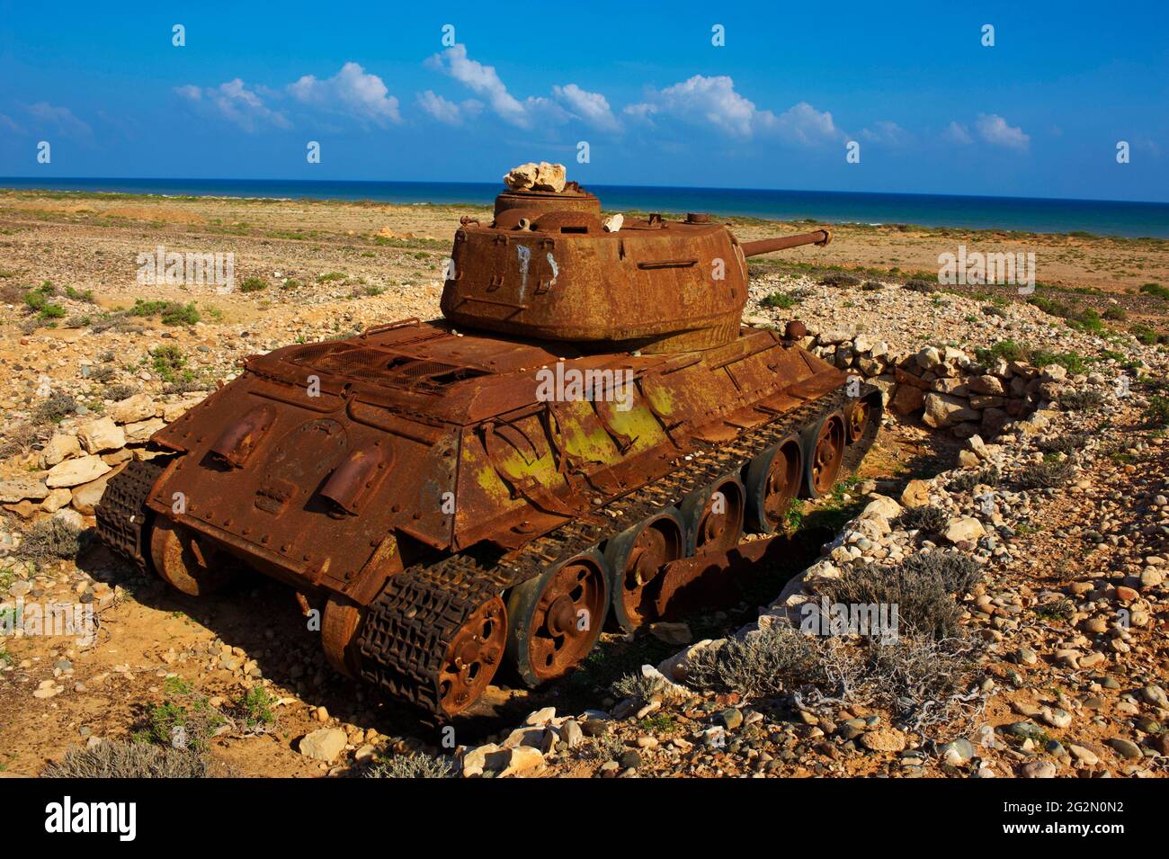 Yemen, Socotra island, old russian tank on the north coast Stock Photo ...
