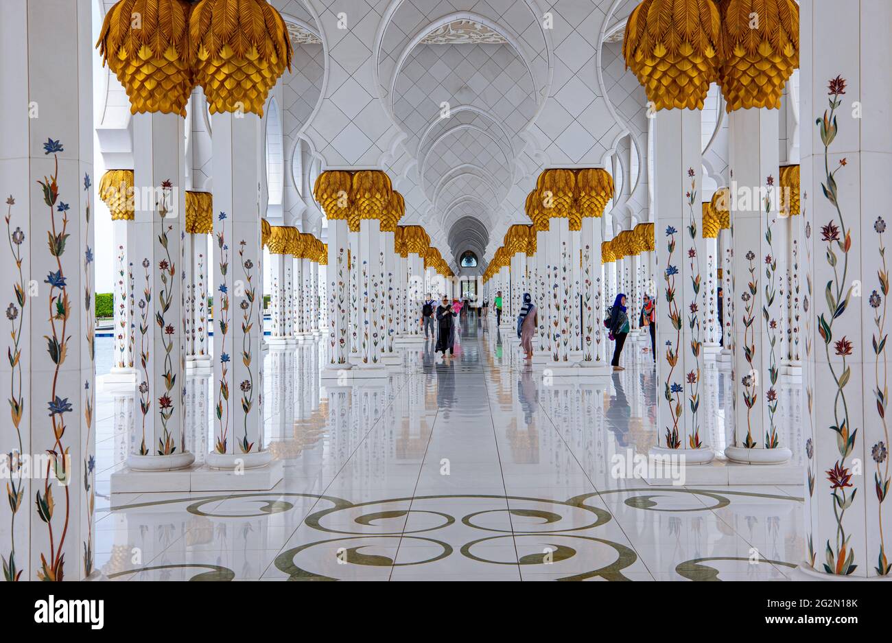 Abu Dhabi, United Arab Emirates - May 17, 2018: The decorated marble ...