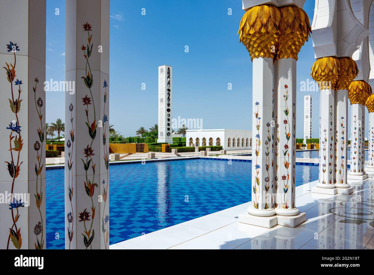 Abu Dhabi, United Arab Emirates , the decorated marble columns of the ...