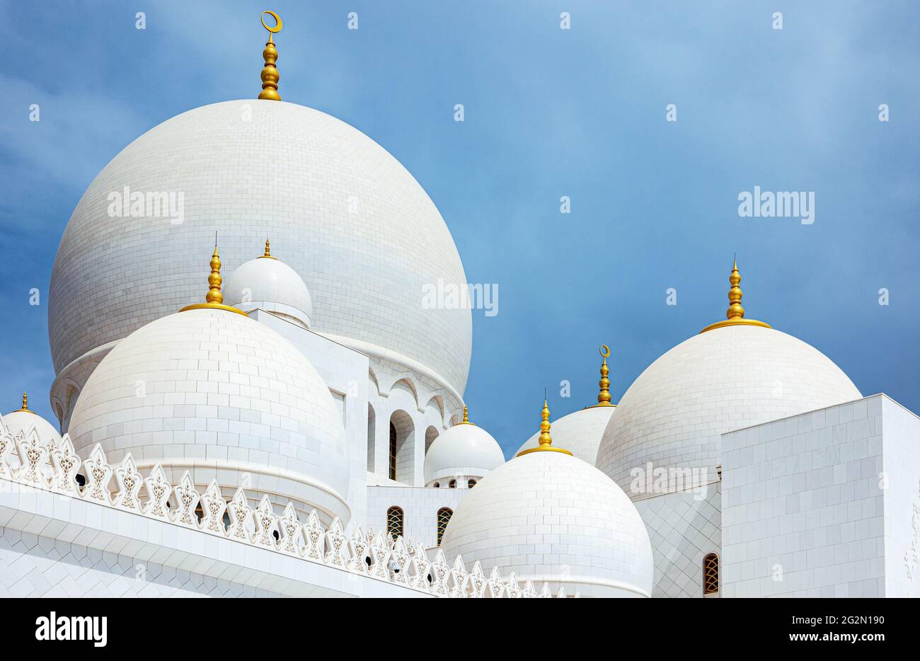 Abu Dhabi, United Arab Emirates, upwardd view of the domes of the ...