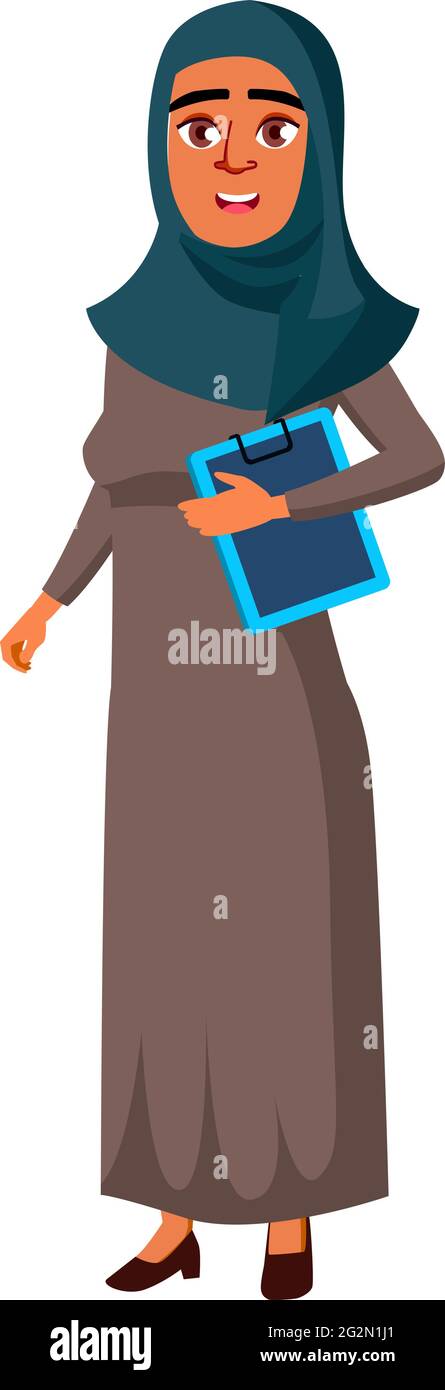 islam woman company worker with checklist cartoon vector Stock Vector ...