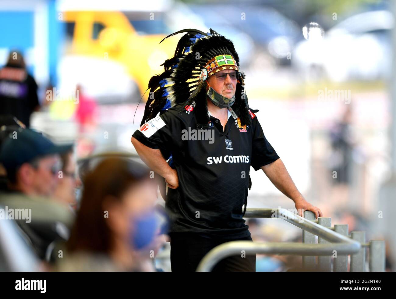 An Exeter Chiefs fan in the stands ahead of the Gallagher Premiership ...