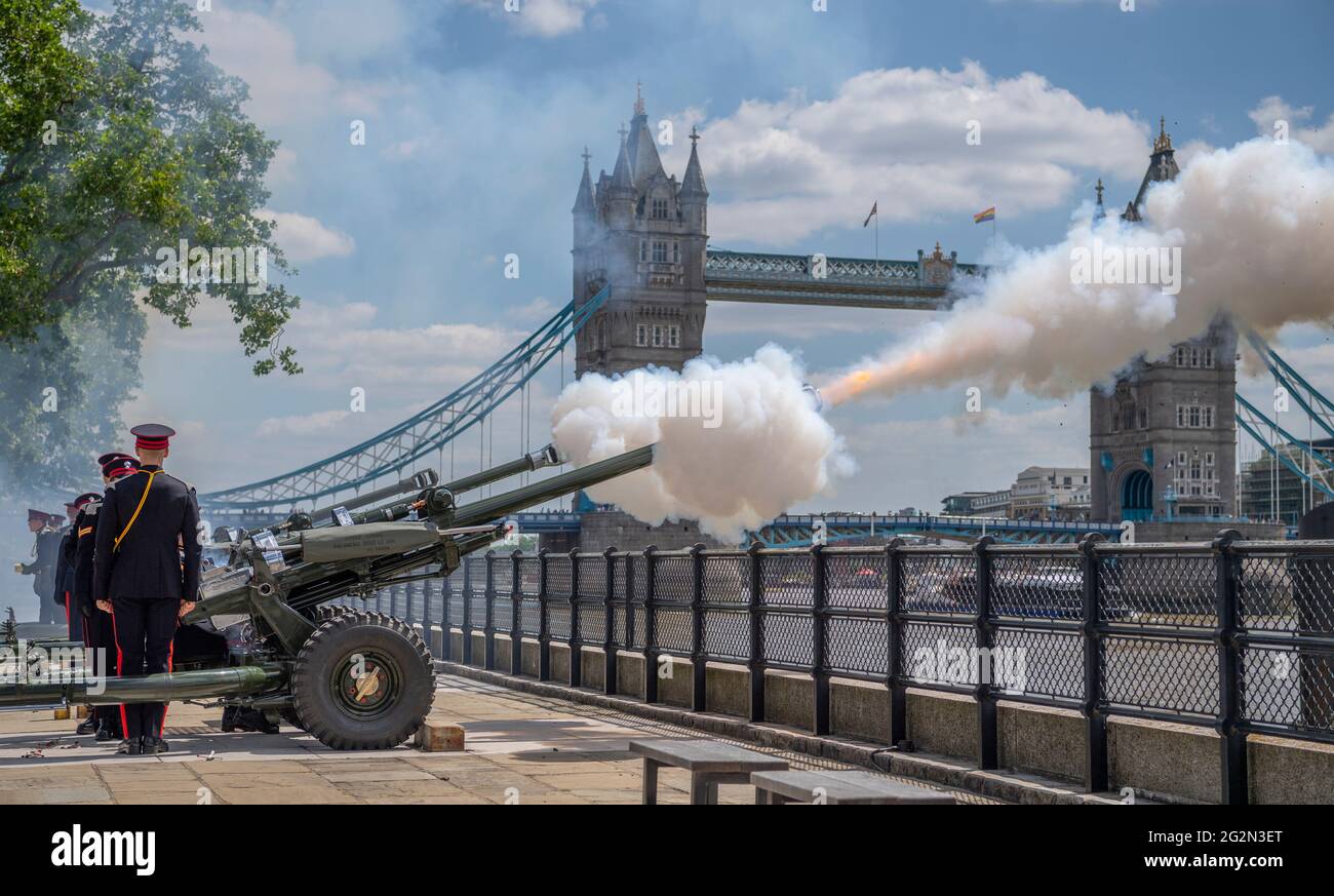 Tower of London, UK. 12 June 2021. HM The Queen’s Official Birthday Gun ...
