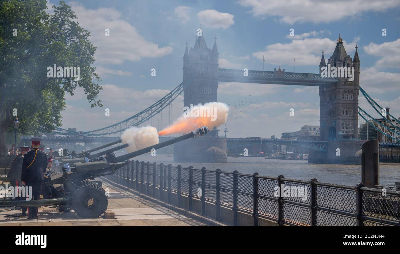Tower of London, UK. 12 June 2021. HM The Queen’s Official Birthday Gun ...