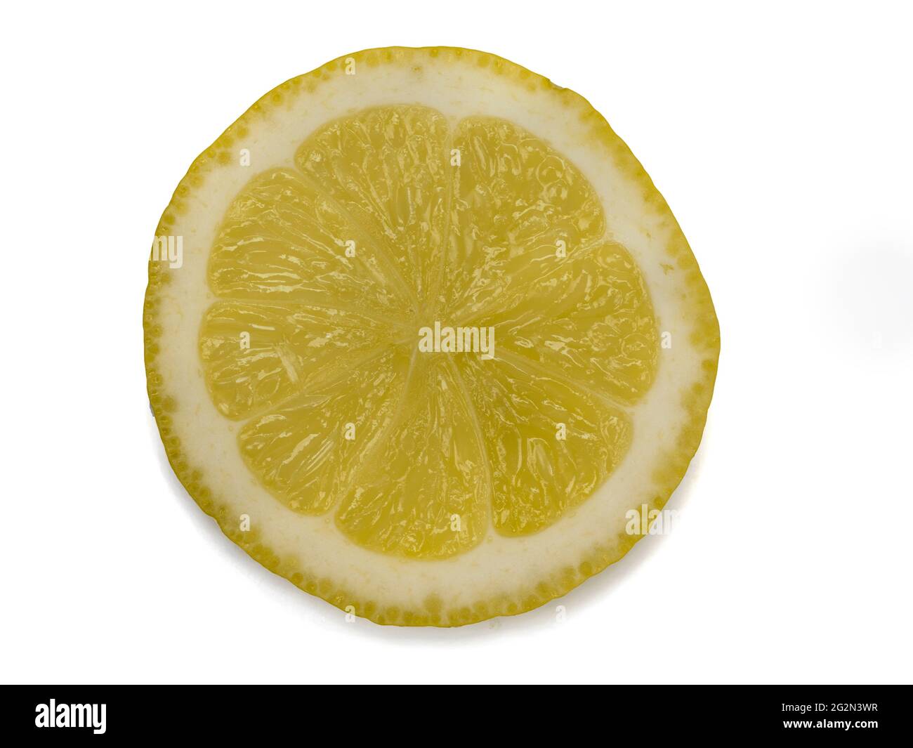 Top view of textured ripe slice of lemon citrus fruit isolated on white ...