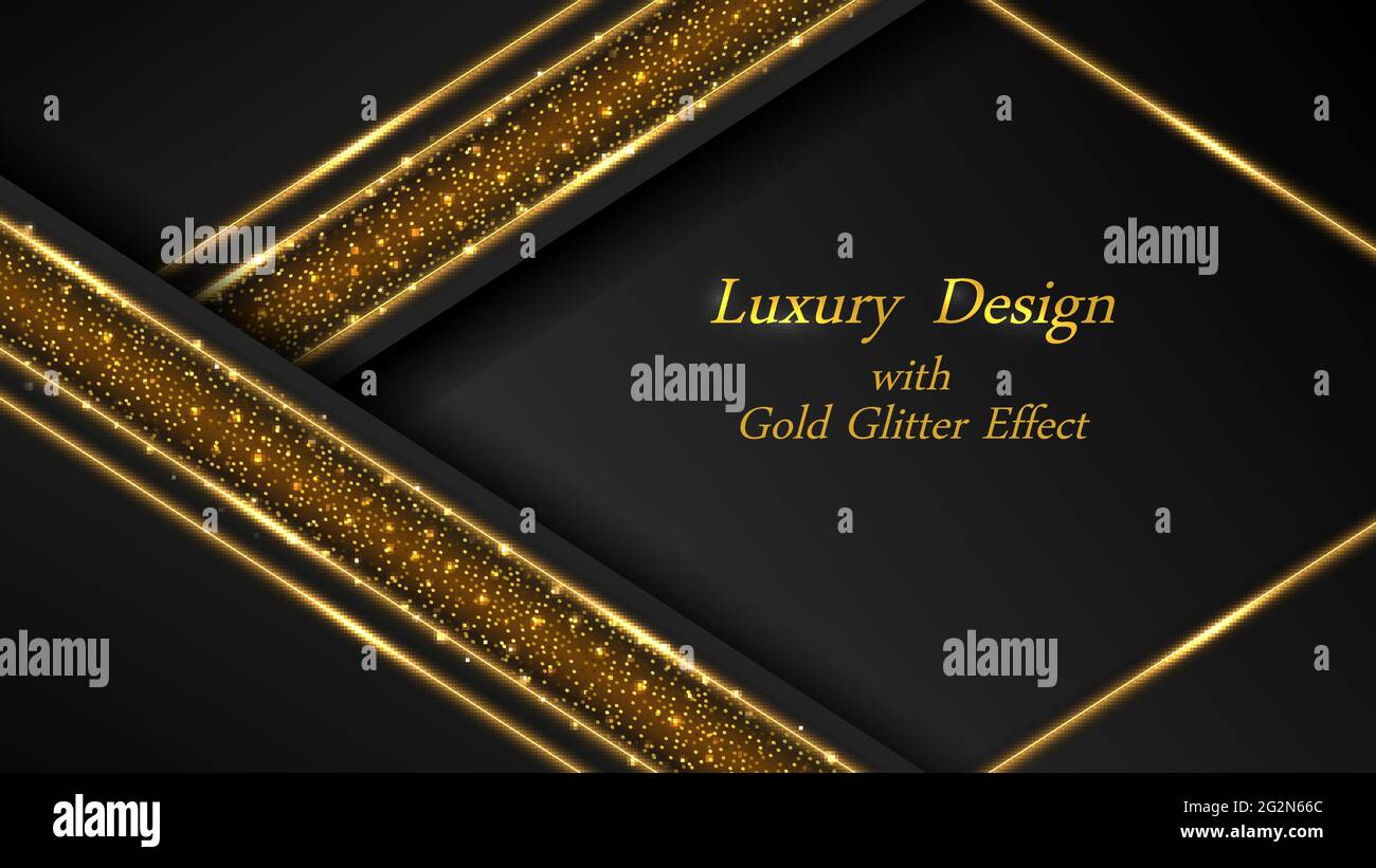 Gold on black luxury background. Golde glowing lines and shiny sparks ...