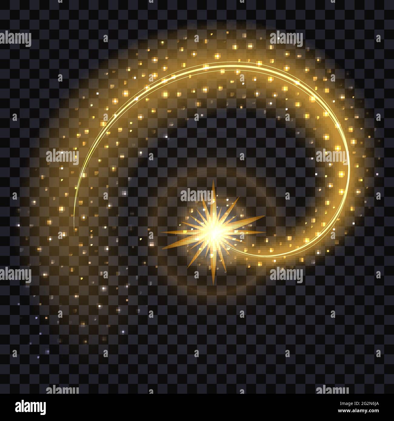Golden wave with light glowing effect. Shiny star with swirl trail and ...