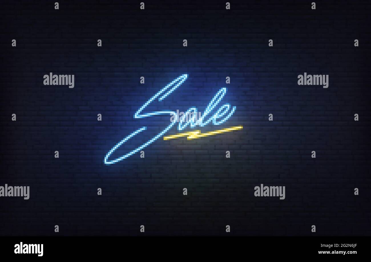 Sale neon signboard. Glowing blue lettering Sale sign Stock Vector ...