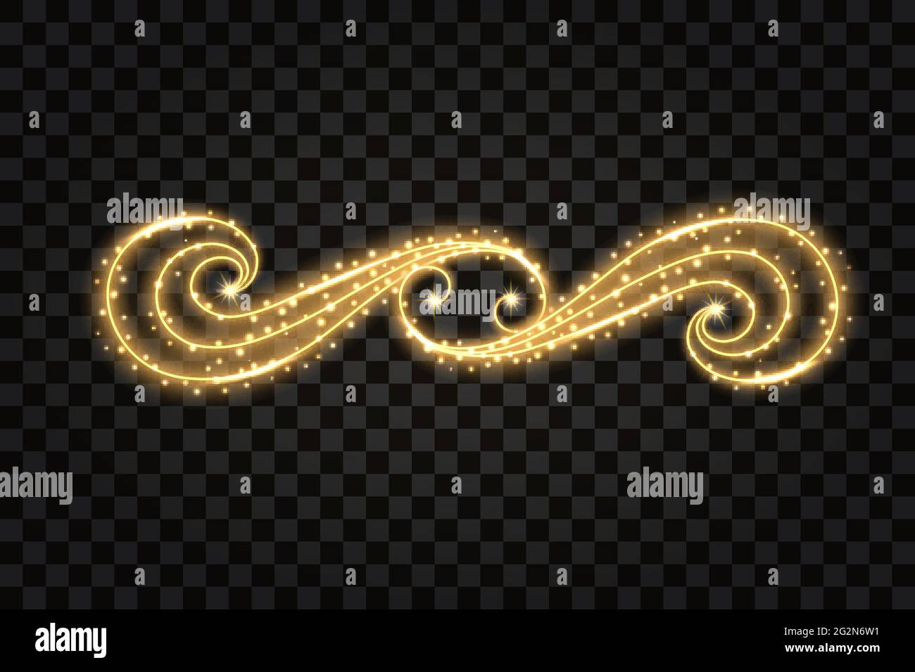 Flourish design element with gold glow effect. Decorative swirl with ...