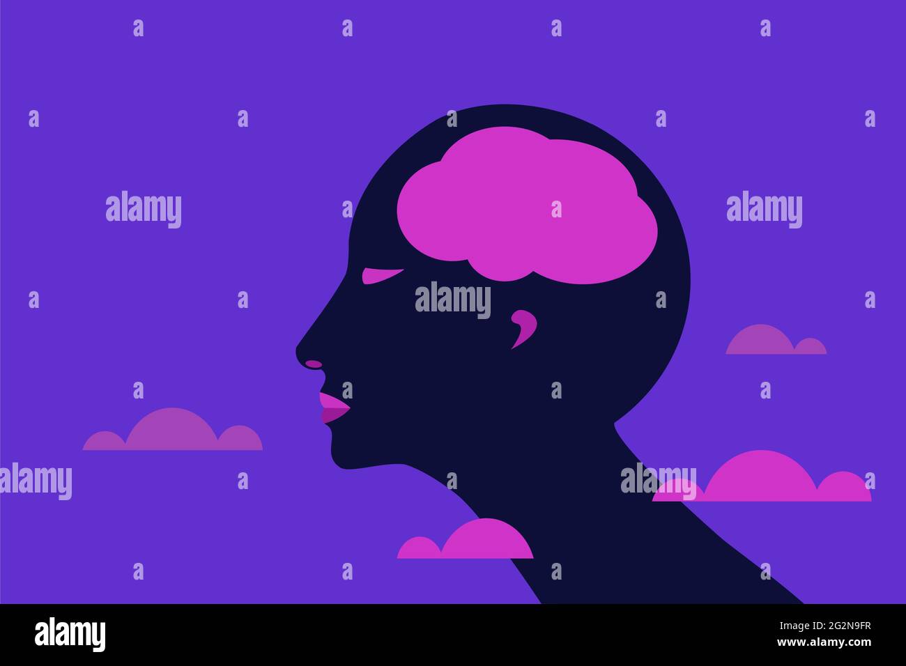Conceptual illustration of a human brain connecting to the senses and ...