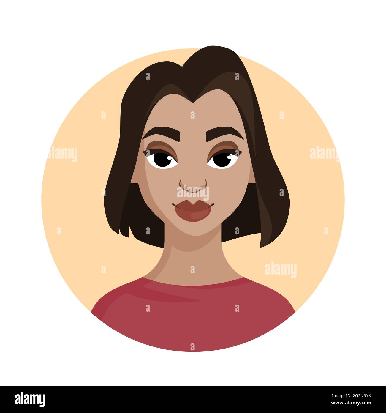Cartoon portrait of a young woman. Fancy lady. Vector flat illustration ...
