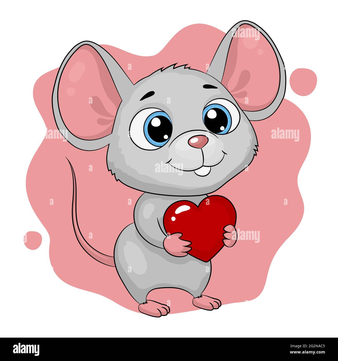 Cute cartoon mouse with a heart in hands. Greeting Card, vector ...