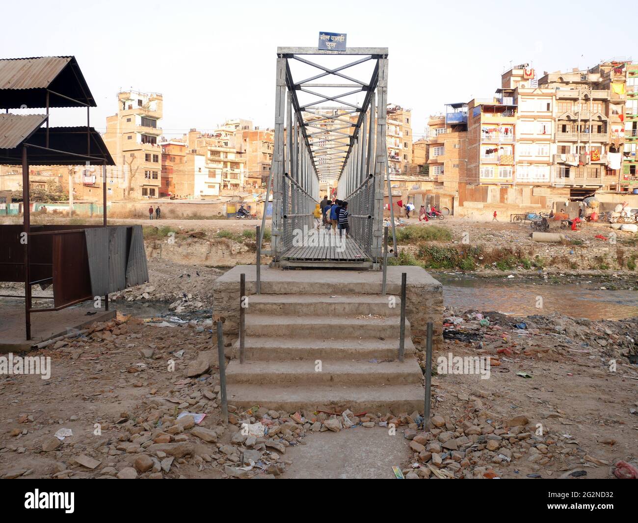Landscape thamel old town city and nepali people children walking on ...