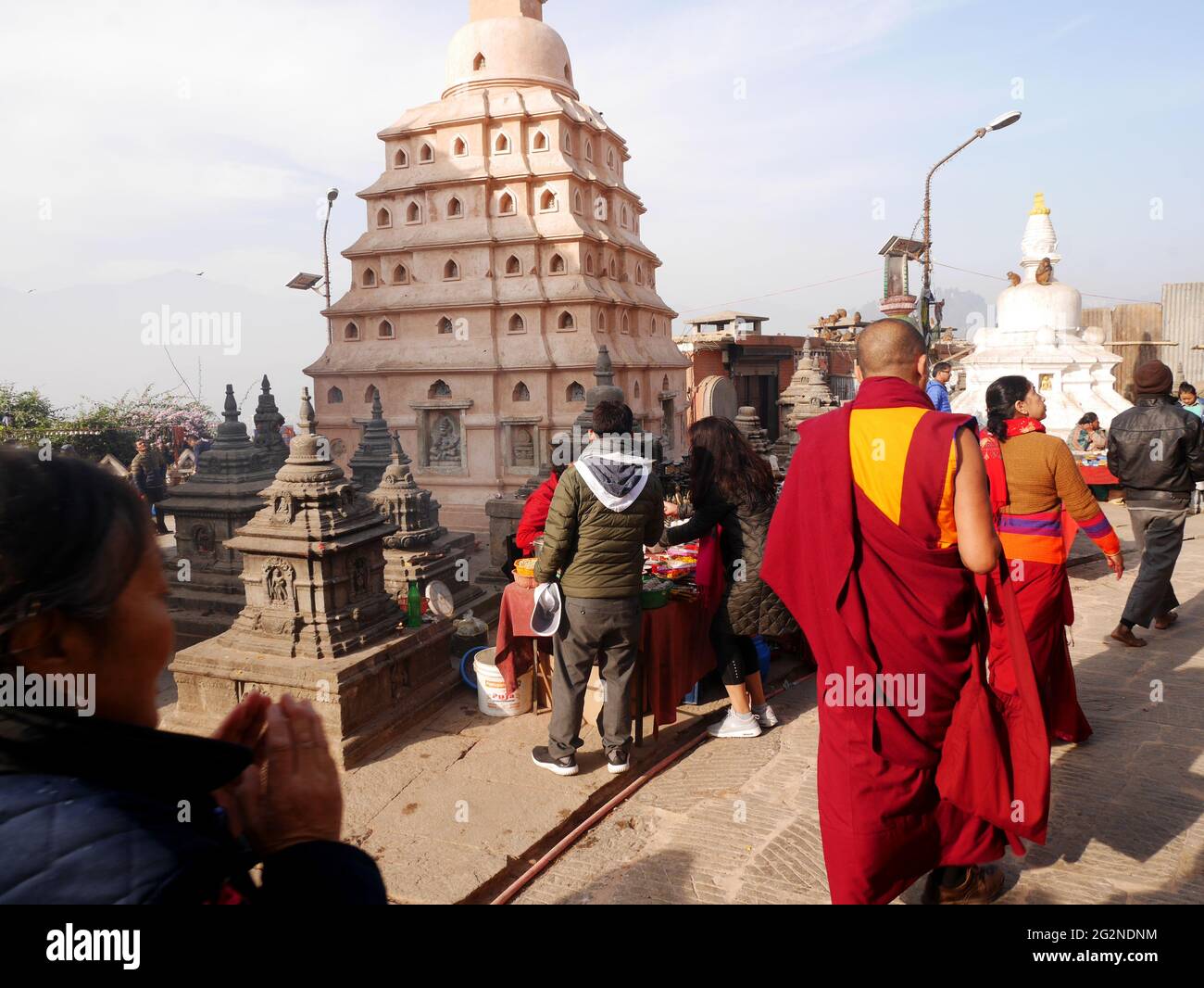 Stupa chedi at Swayambhunath pagoda or Swayambu or Swoyambhu or Monkey ...