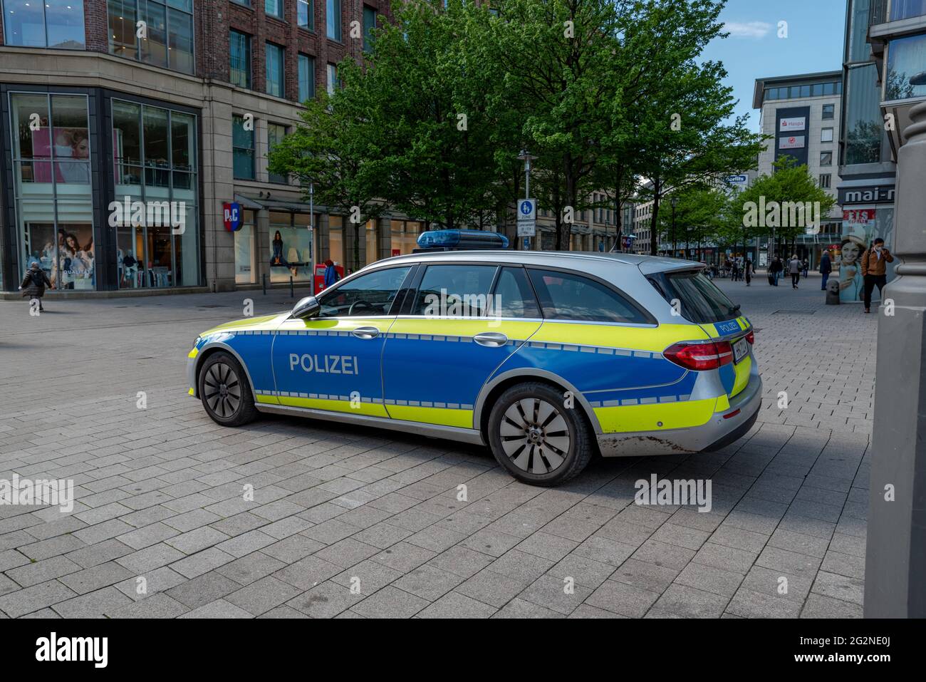 German police car is parked in Hamburg on Mönckebergstrasse Stock Photo ...