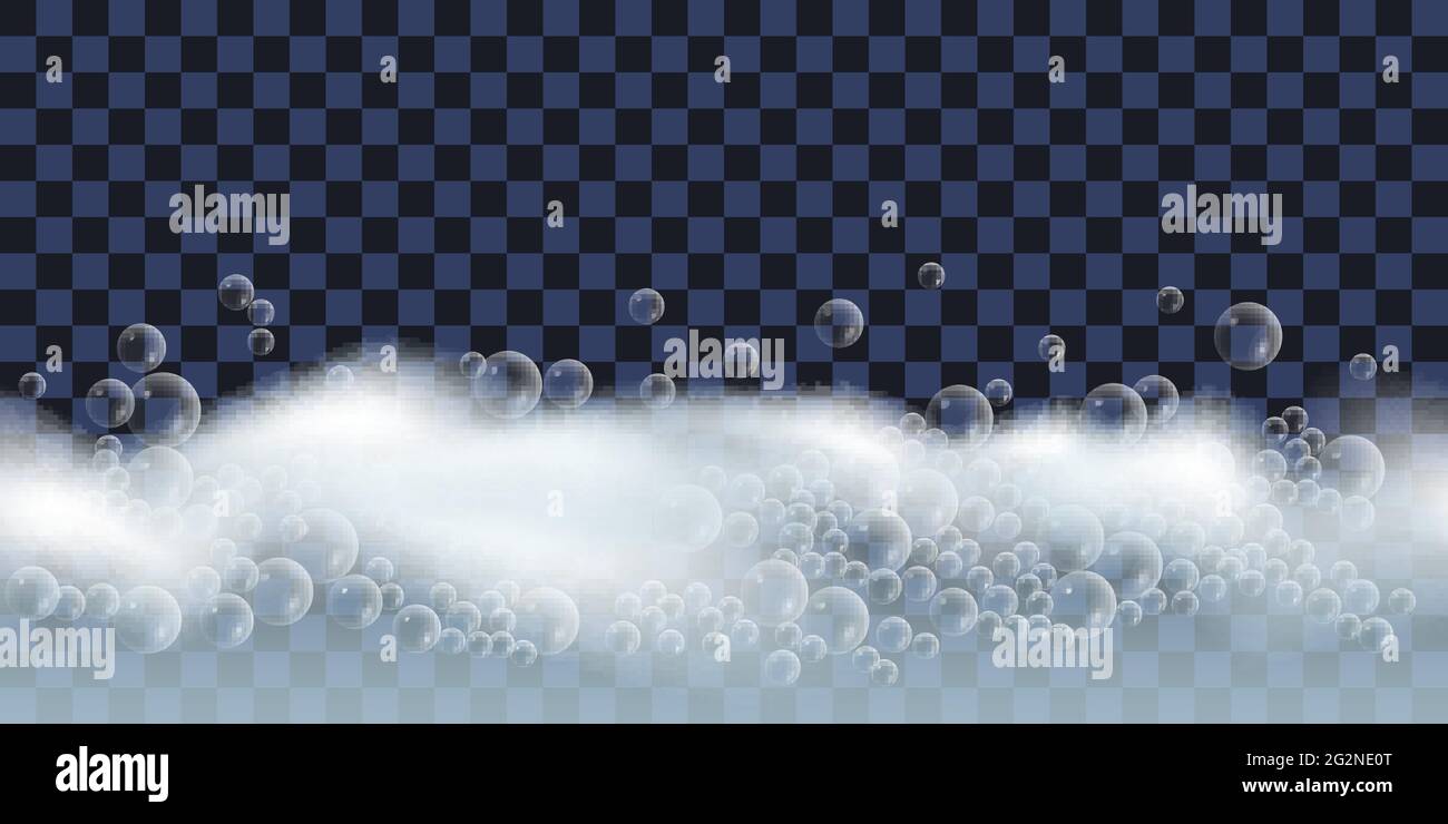 Soap foam with bubbles. Bath lather on transparent background. Vector ...