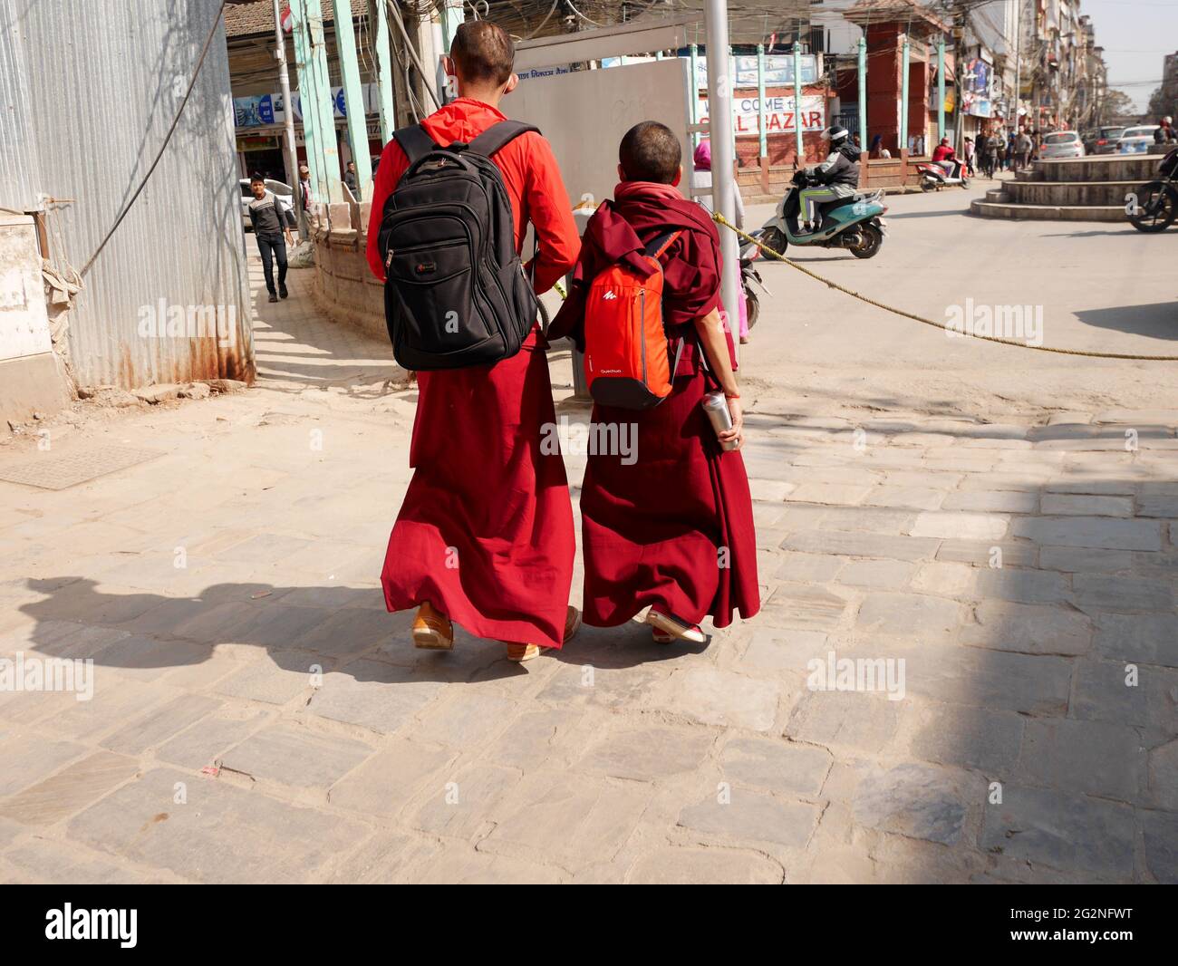 Tibetan monks walk travel visit respect praying stupa buddha deity god ...