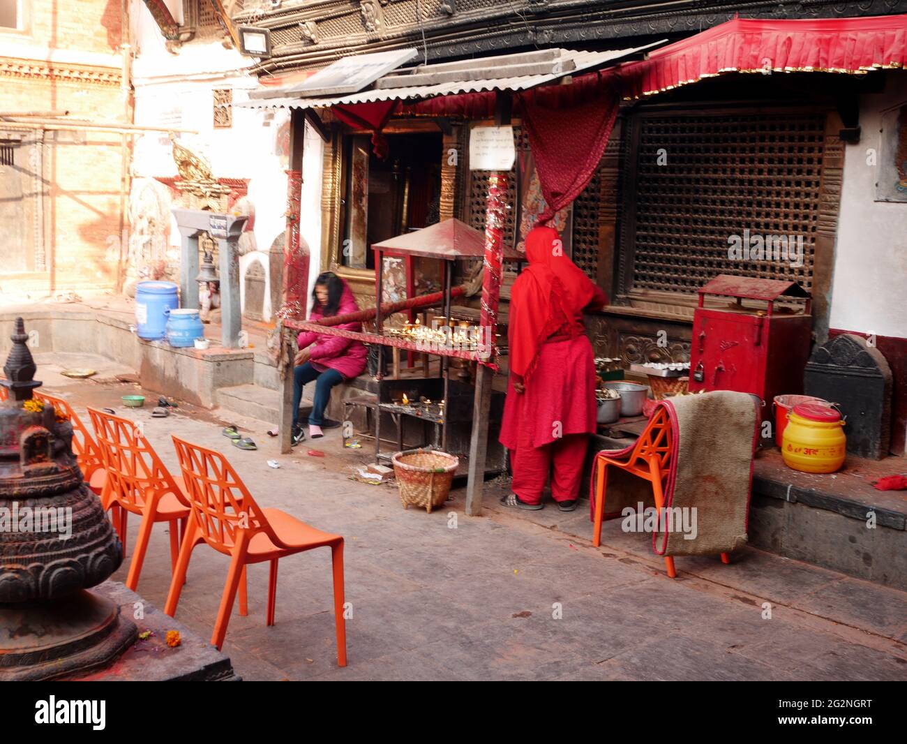 Nepali people and foreign travelers travel visit respect praying give ...