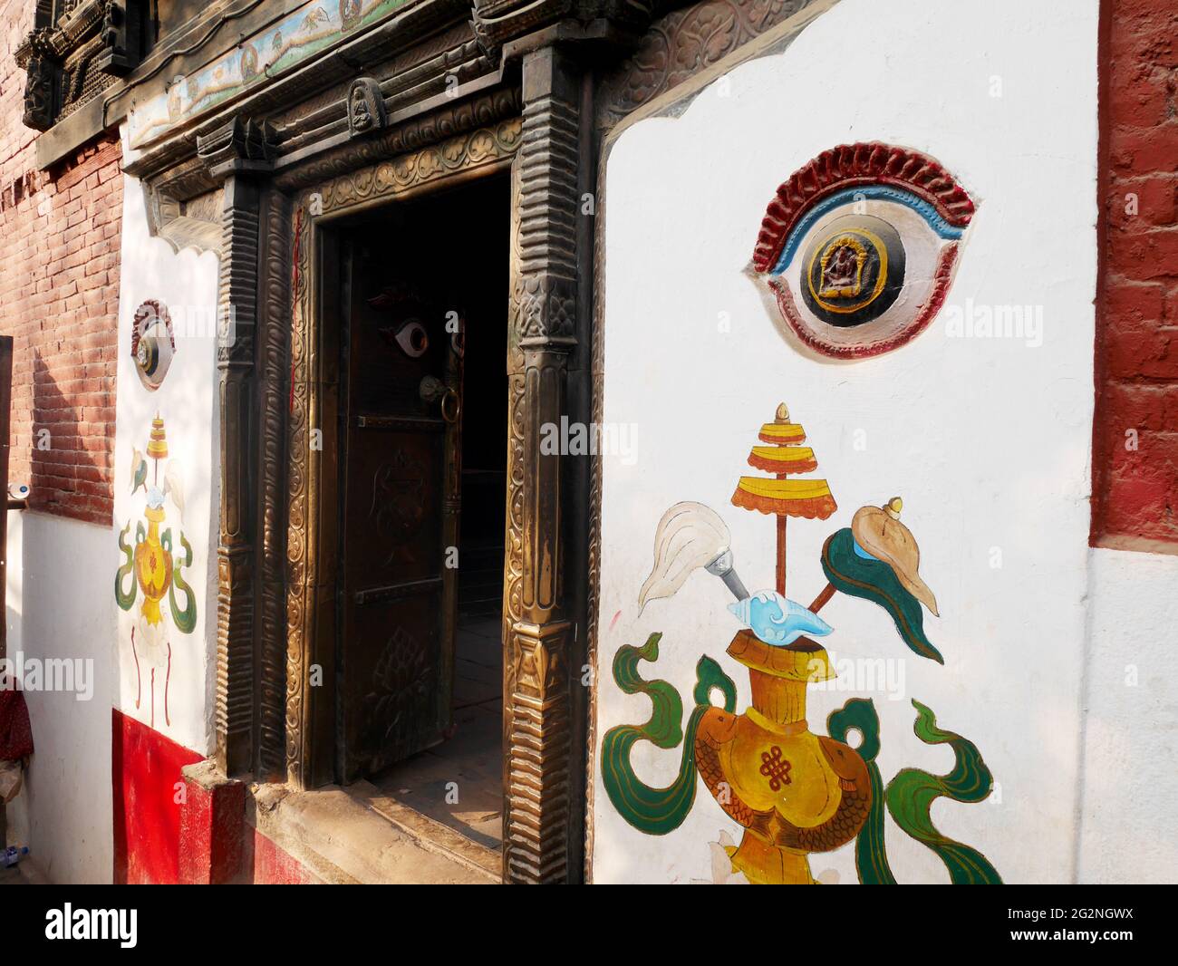 Eyes of lord buddha on wall of Kanga Ajima Temple for nepali people and ...