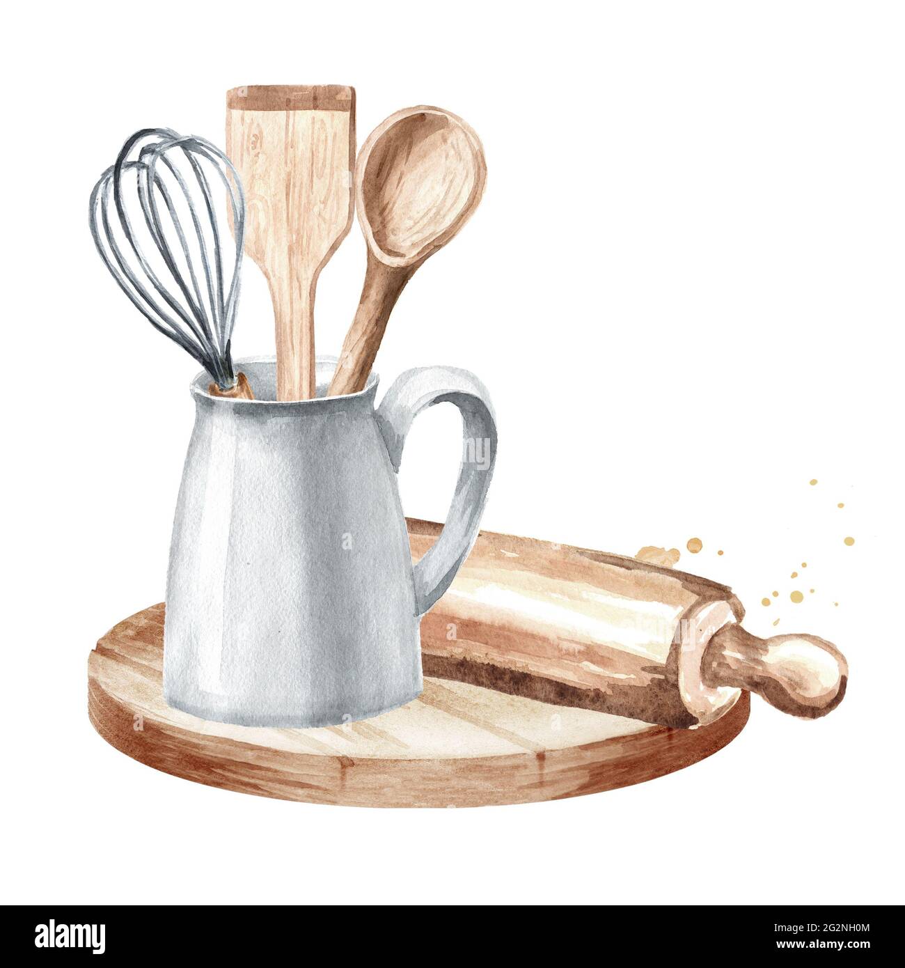Cooking concept with wooden rolling pin and kitchen utensils. Hand ...