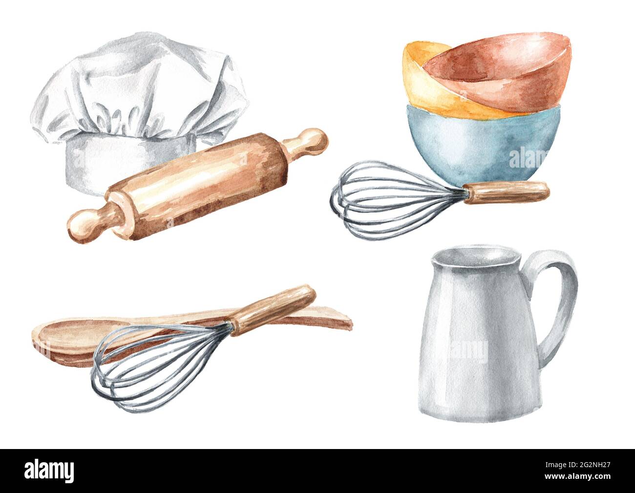 Kitchen pastry tools set. Hand drawn watercolor illustration isolated ...