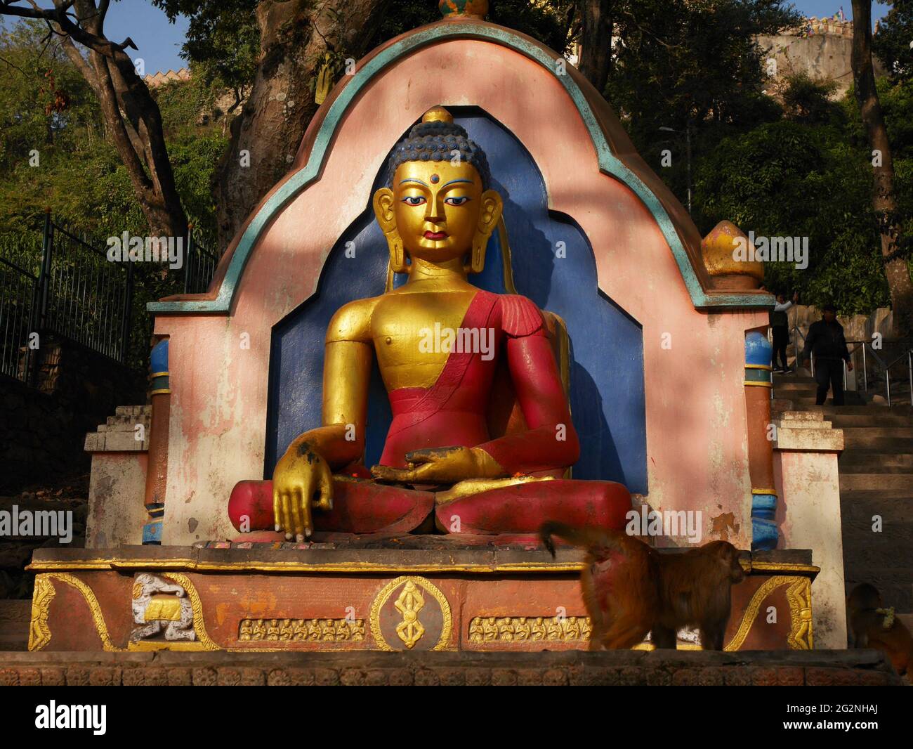 Buddha statue nepalese style at Swayambhunath pagoda or Swayambu chedi ...