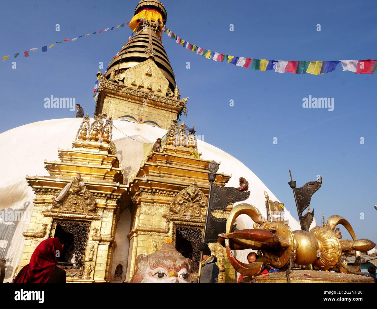 Swayambhunath pagoda or Swayambu chedi or Swoyambhu stupa or Monkey ...