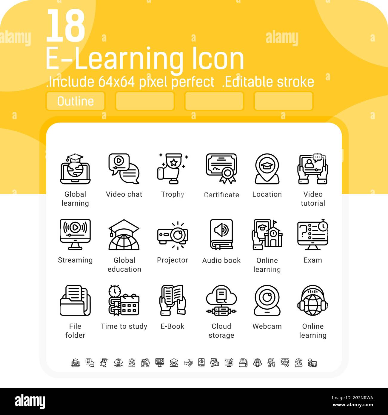 Collection of elearning icon with line style isolated on white ...